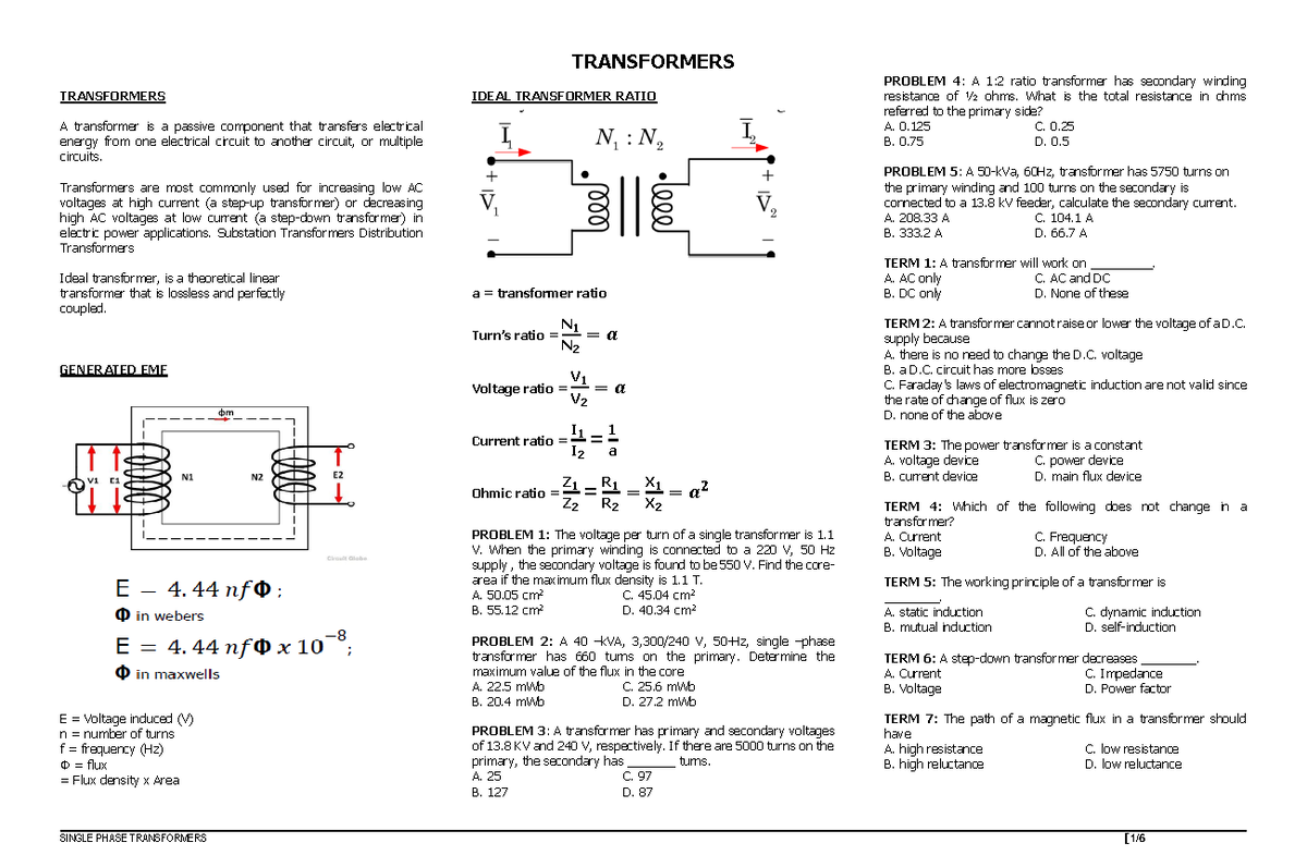 Transformers-1 NO- Answer - TRANSFORMERS A transformer is a passive component that transfers ...