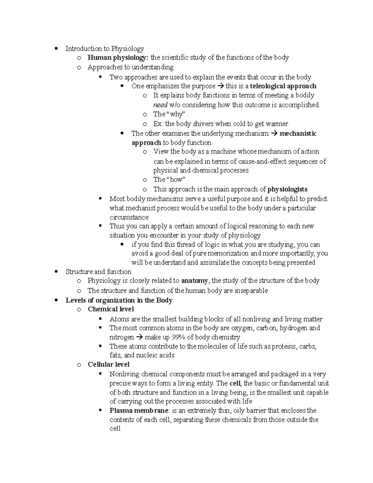 Chapter 1 Introduction to Physiology - Introduction to Physiology o ...