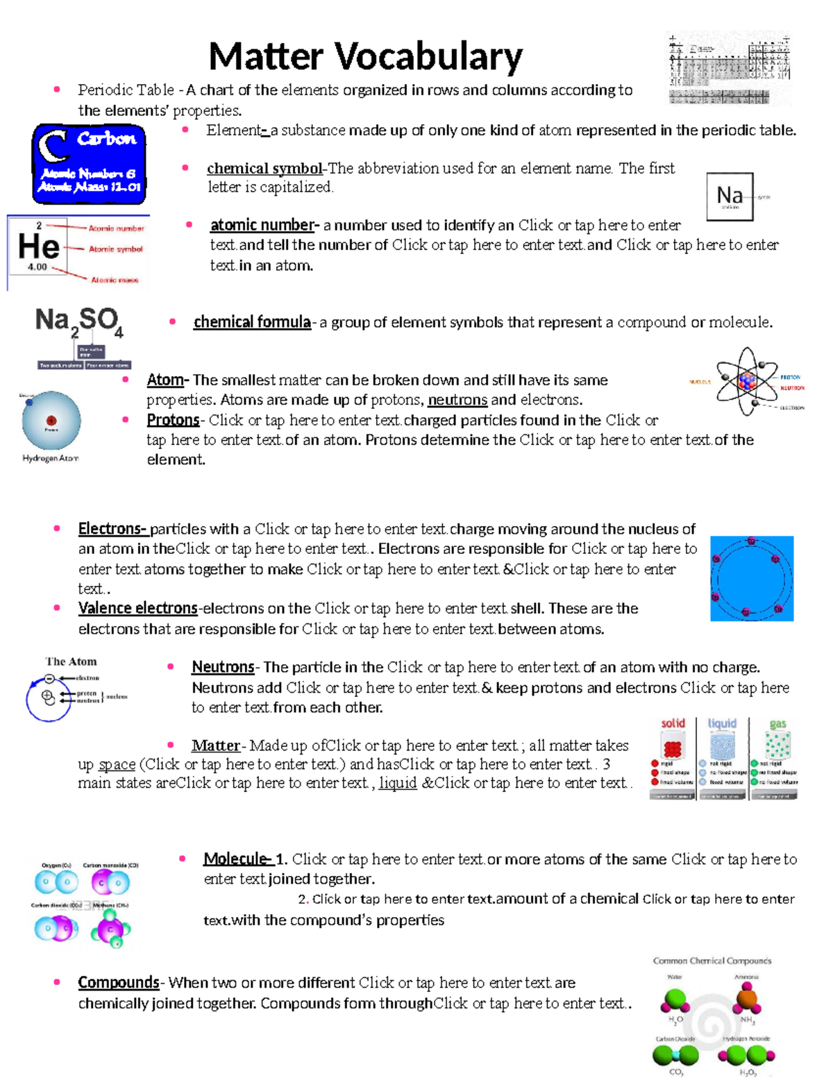 Matter Vocabulary student 2024 - Matter Vocabulary Periodic Table - A ...