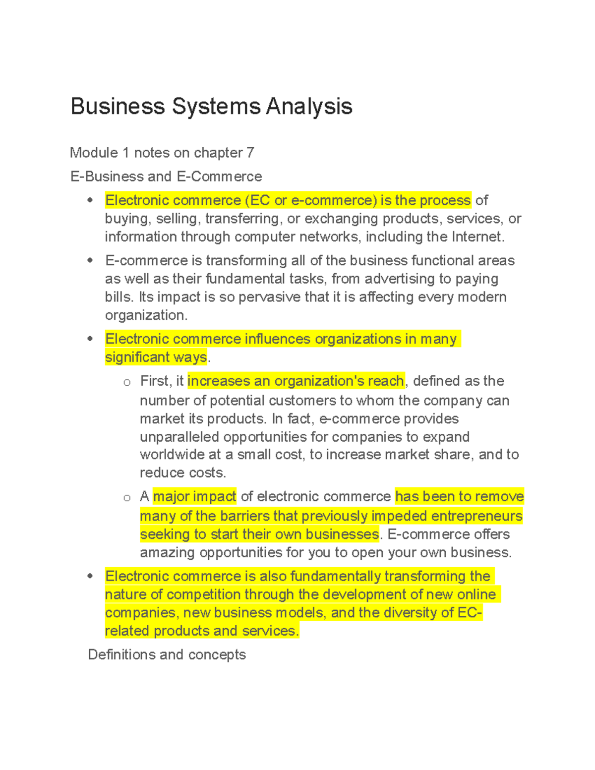 Business Systems Analysis notes chapter 7 - Business Systems Analysis ...