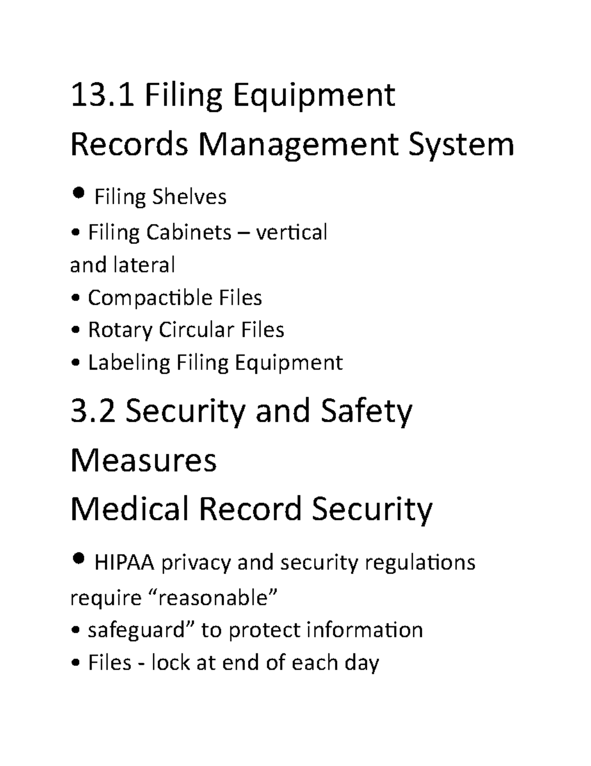Note 4 - medical procedure chap 16 - 13 Filing Equipment Records ...