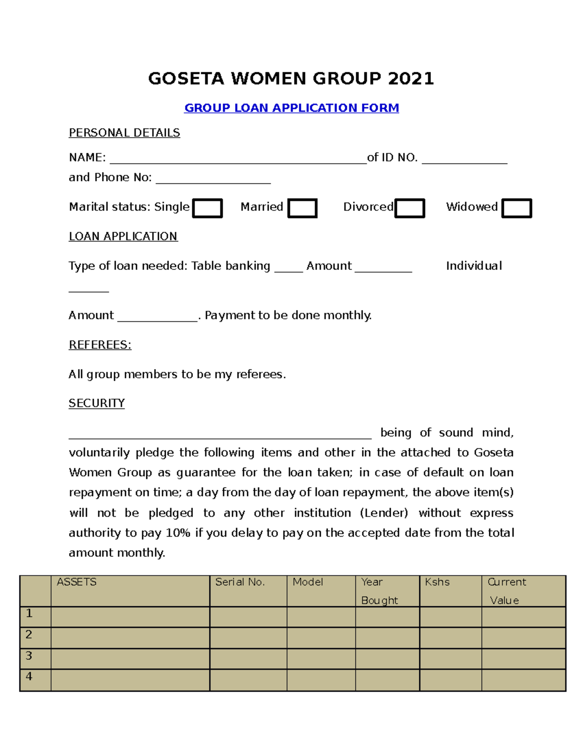 Goseta Women Group 2021 - GOSETA WOMEN GROUP 2021 GROUP LOAN ...