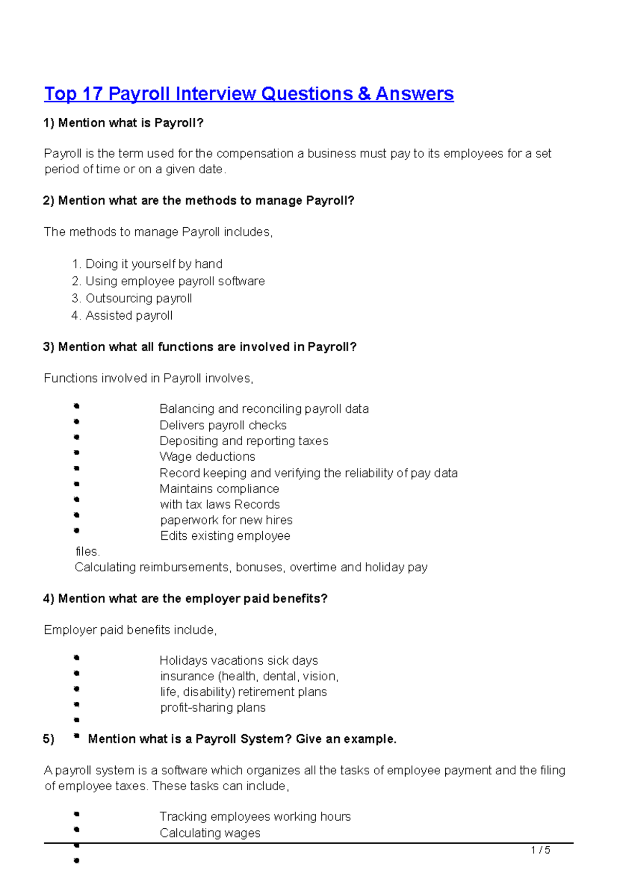 Payroll-interview-questions set 1 - Top 17 Payroll Interview Questions & Answers Mention what is ...