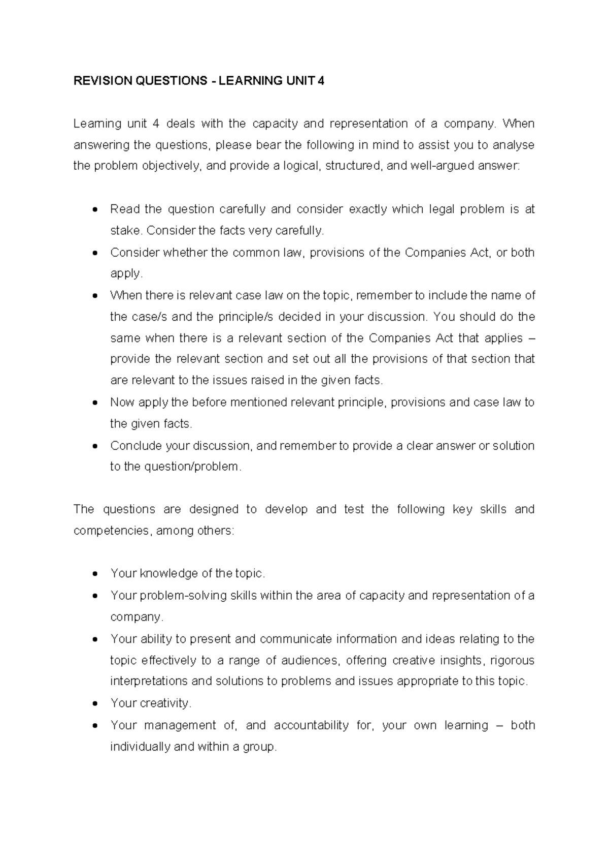 Learning UNIT 4 - Capacity AND Representation OF A Company Revision ...
