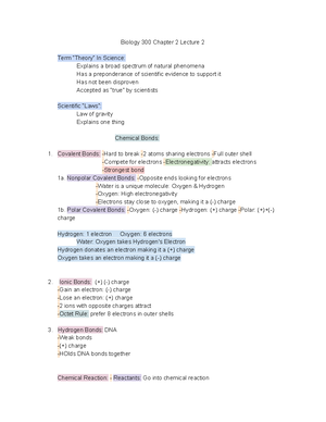 Biology 300 Chapter 2 Lecture 3 - Chapter 2 Lecture 3 Notes Molecules ...