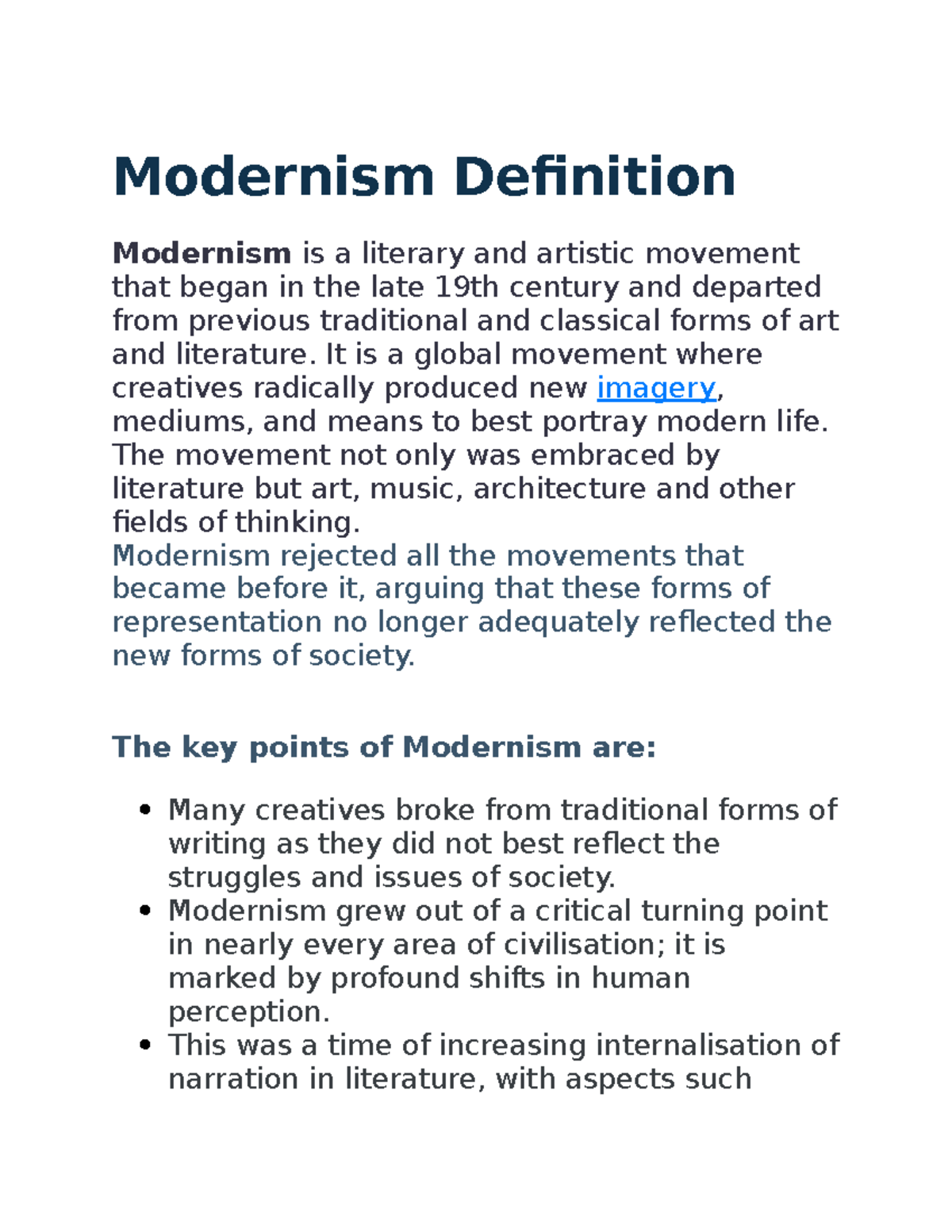 Mmordernism and mordern age - Modernism Definition Modernism is a ...