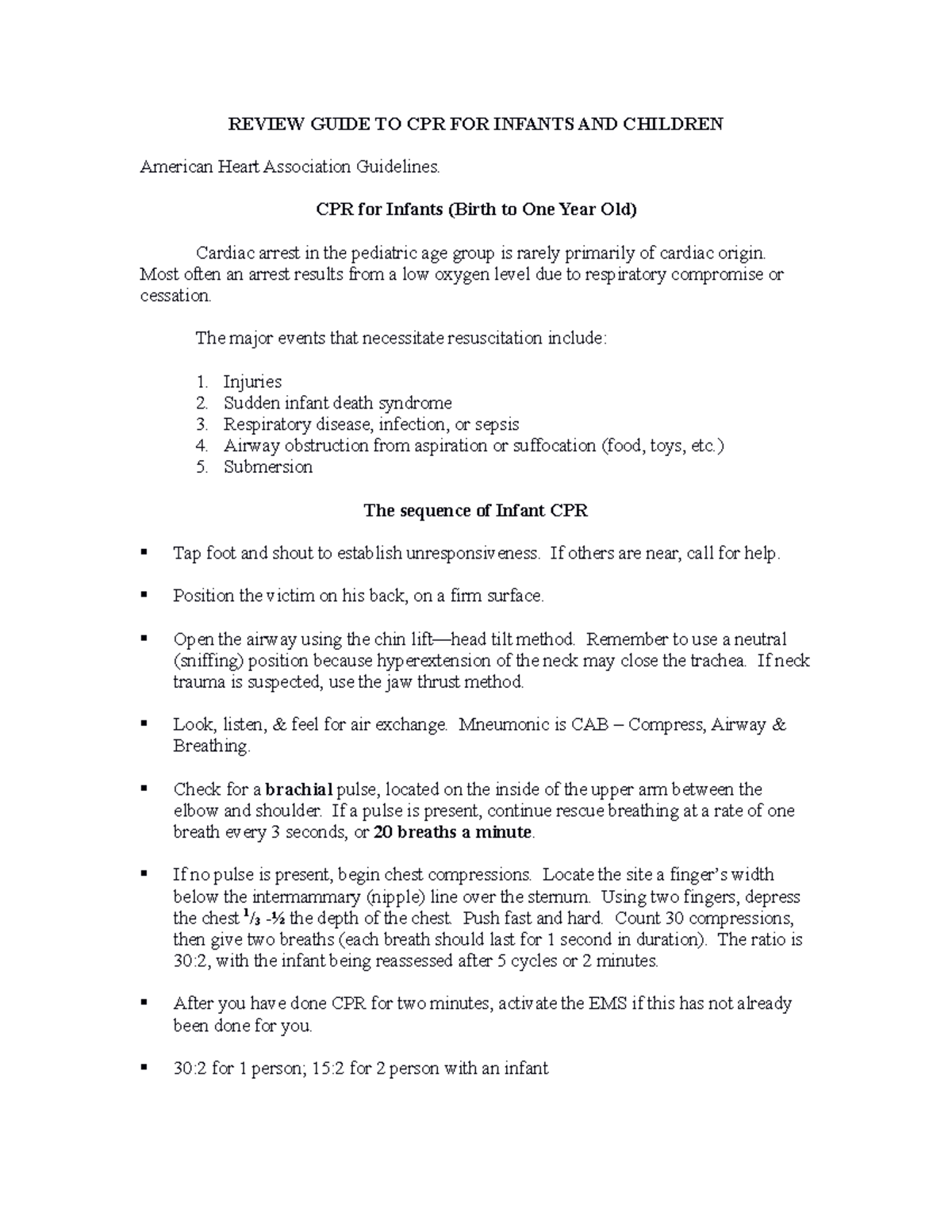 Review Guide TO CPR FOR Infants AND Children-rev fa22 - REVIEW GUIDE TO ...