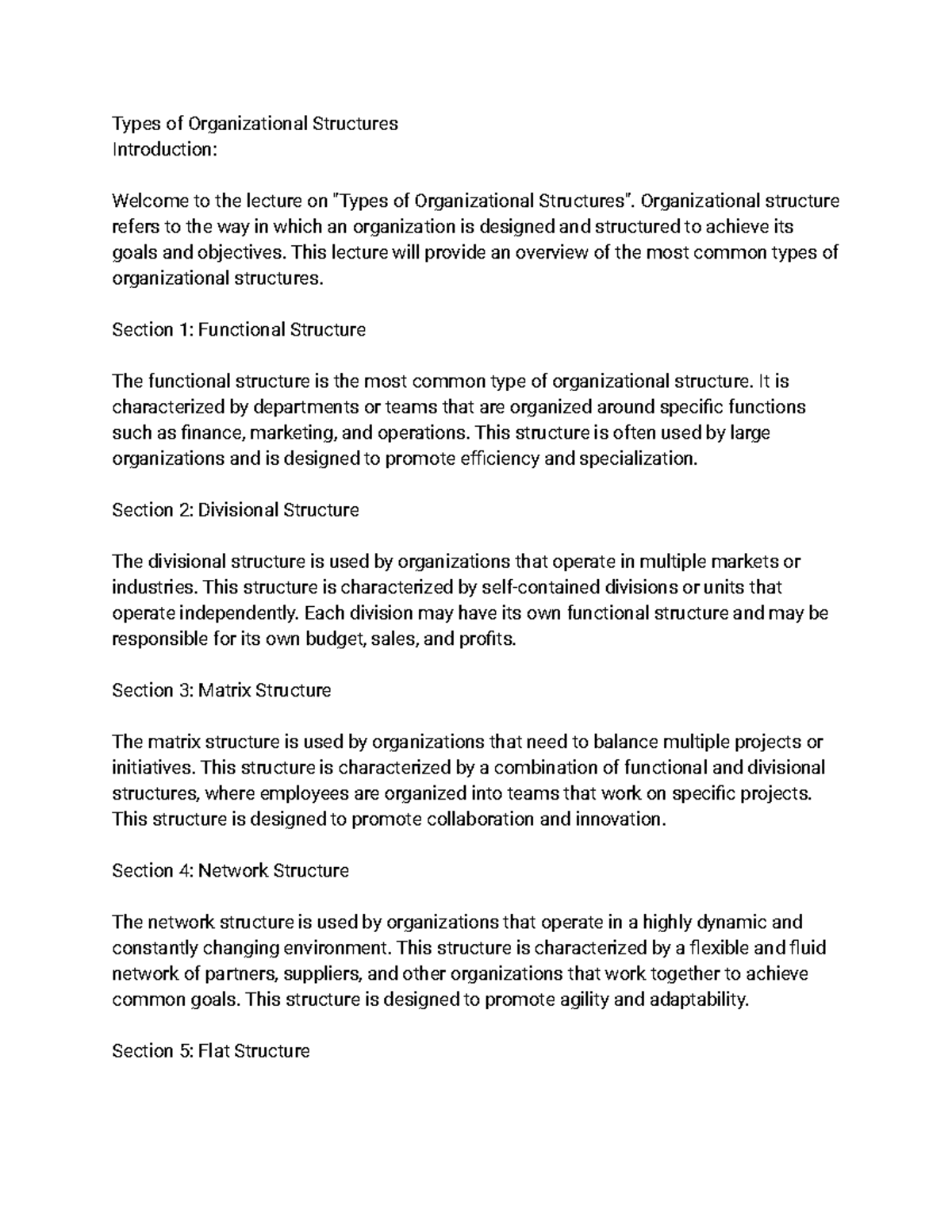 Organizational Management (BMT-1420) Lecture 4 - Types of ...