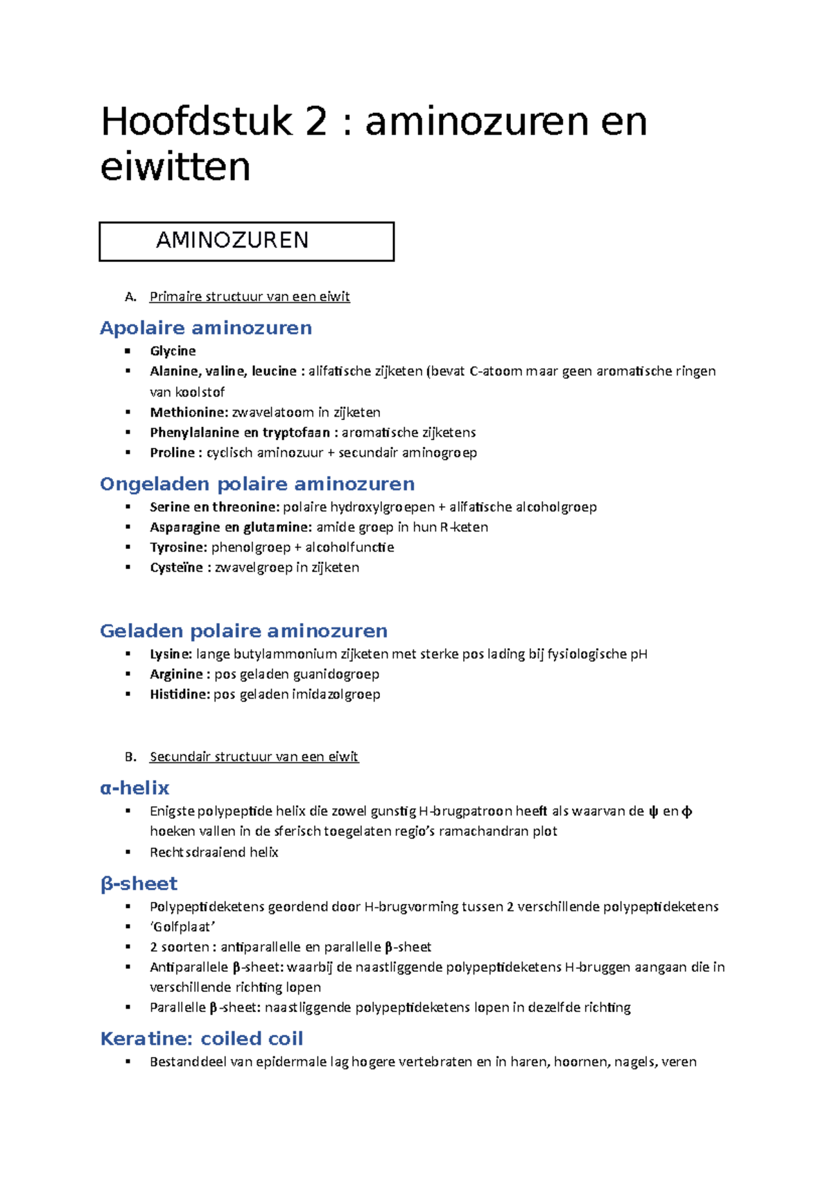woordenlijst biomoleculen - Hoofdstuk 2 : aminozuren en eiwitten ...