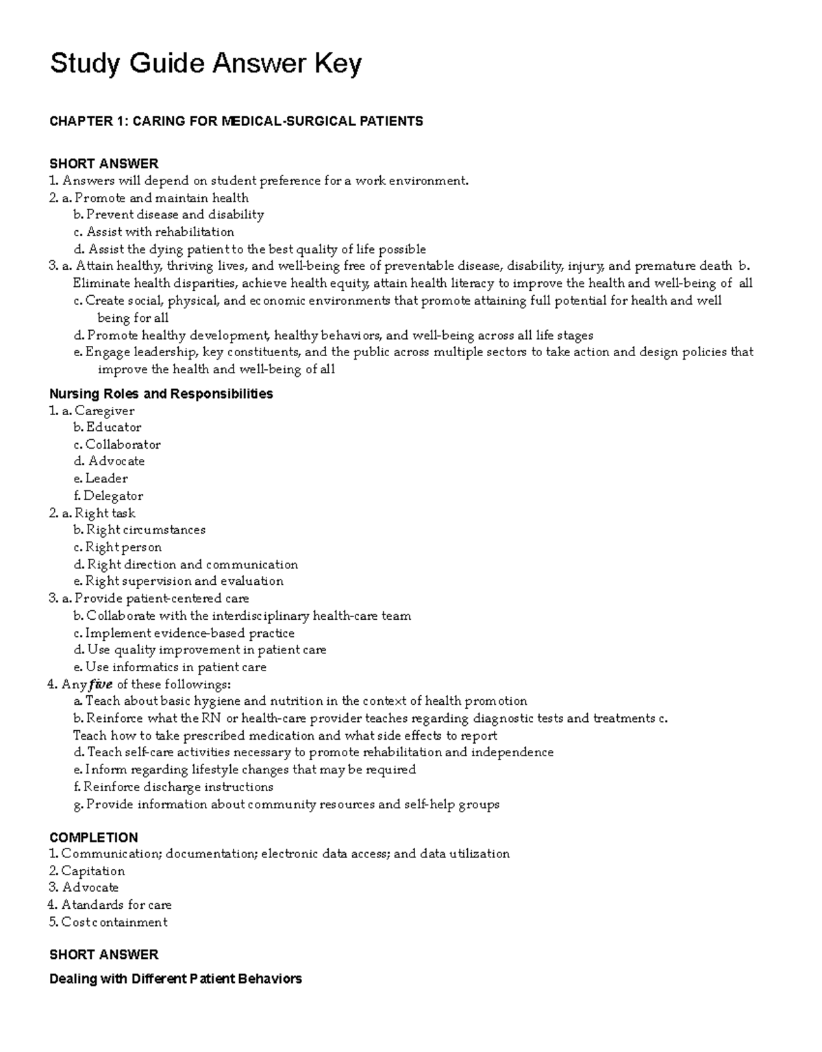 Med-Surg Answer Key - Study Guide Answer Key CHAPTER 1: CARING FOR ...