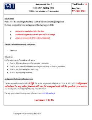 CS605 - its very good thing - CS605 Assignment 1 Solution 2022 Question No 1: Suppose you have ...