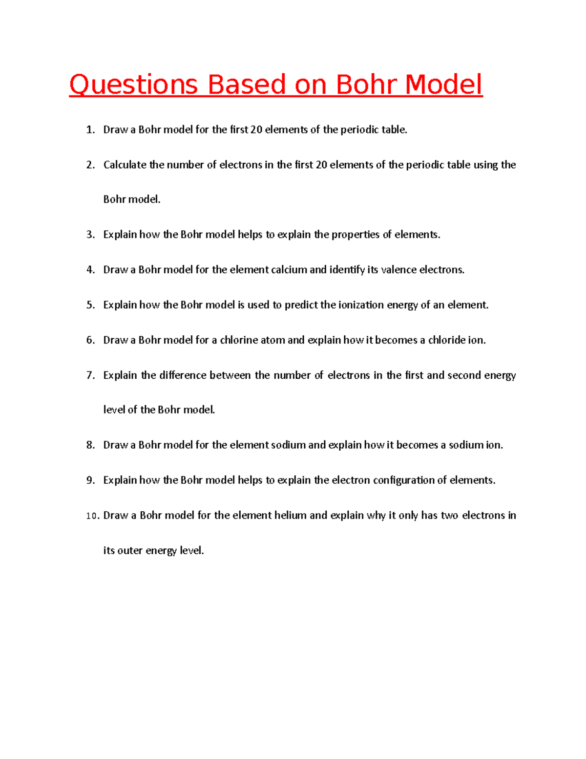 Questions Based on Bohr Model - Calculate the number of electrons in ...