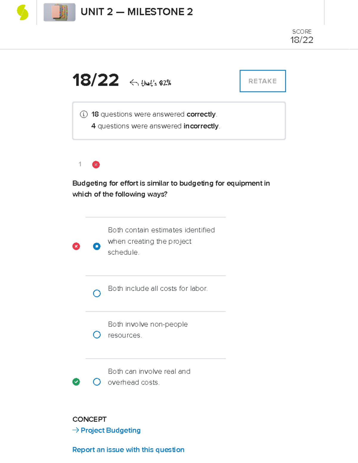 PM-Unit 2 - Milestone - 1 CONCEPT → Project Budgeting 18/22 ߍ that's 82 ...