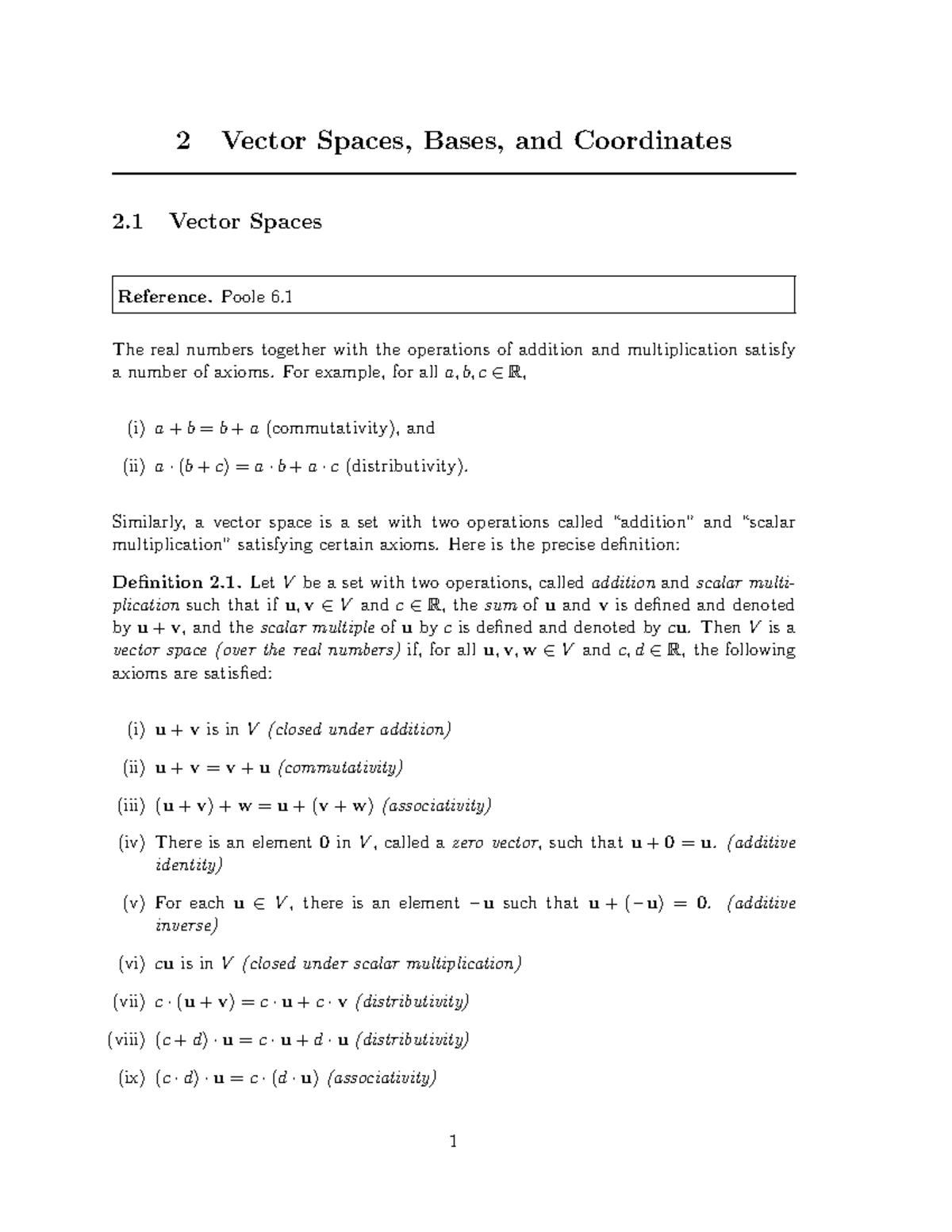 2. Vector Spaces, Bases, and Coordinates - Poole 6. The real numbers ...
