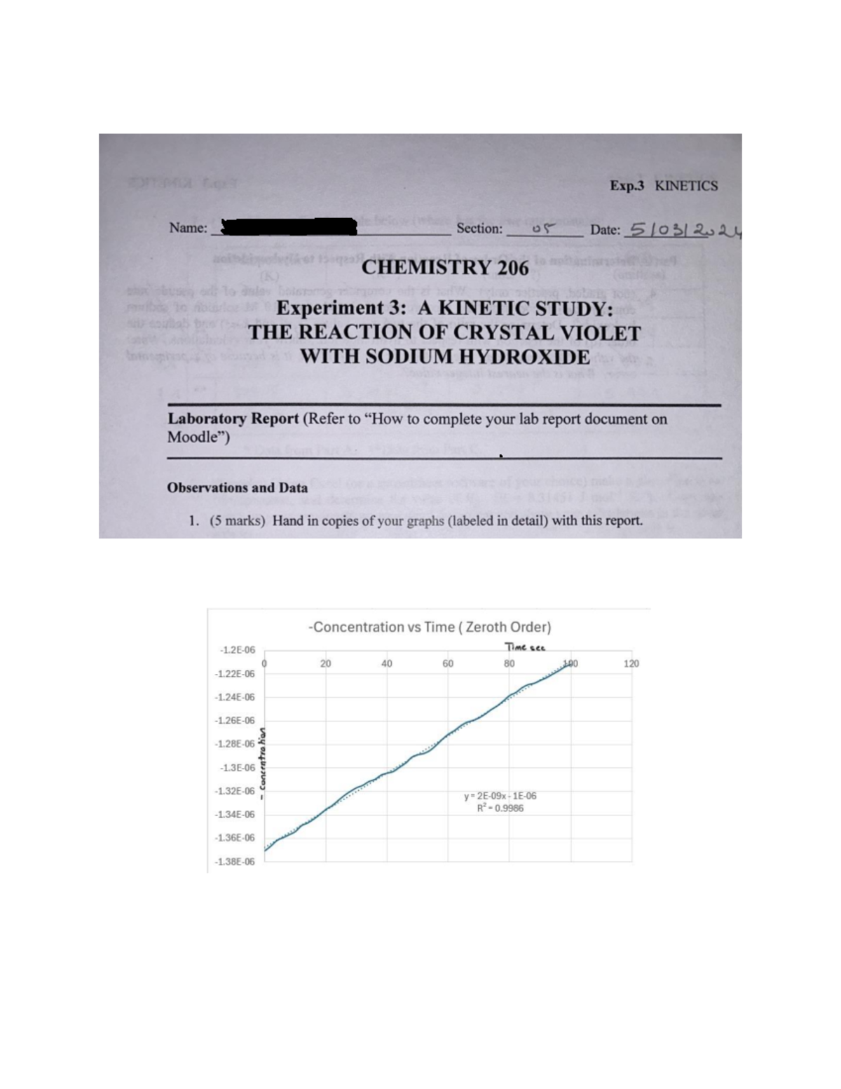 LAB 03 CHEM 206 - Kinetics lab - CHEM 206 - Studocu