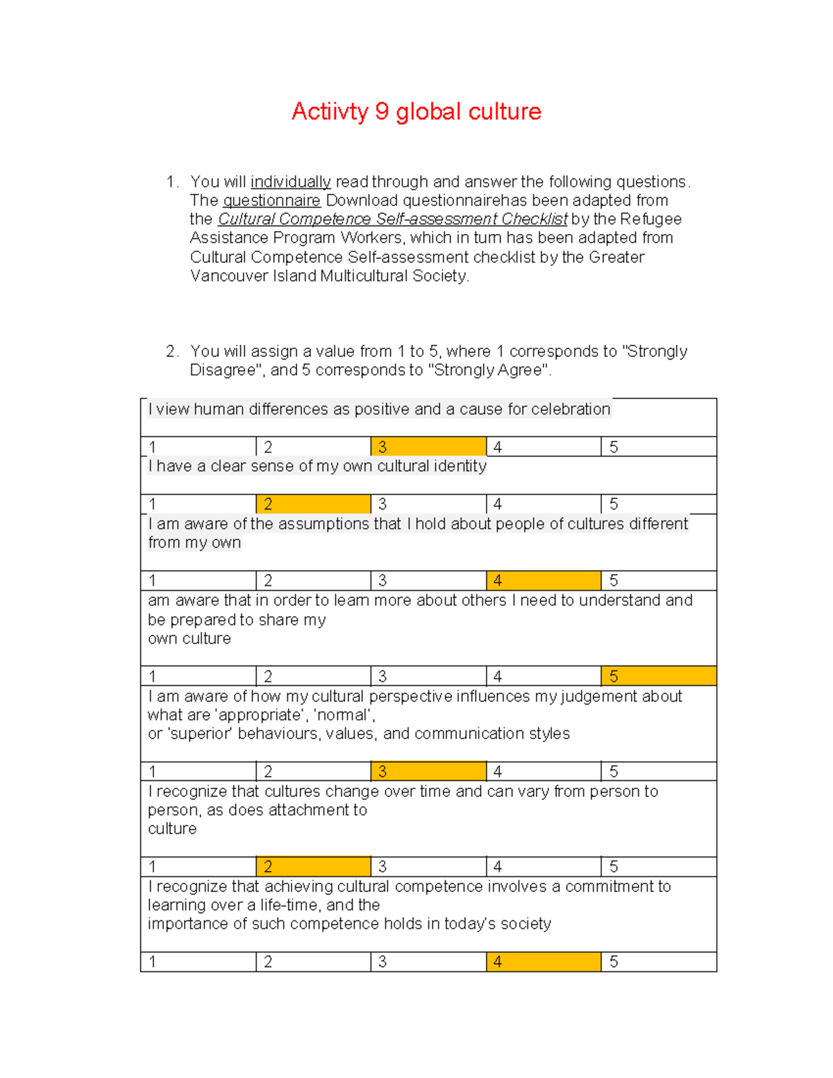 Actiivty 9 global culture - Actiivty 9 global culture You will ...