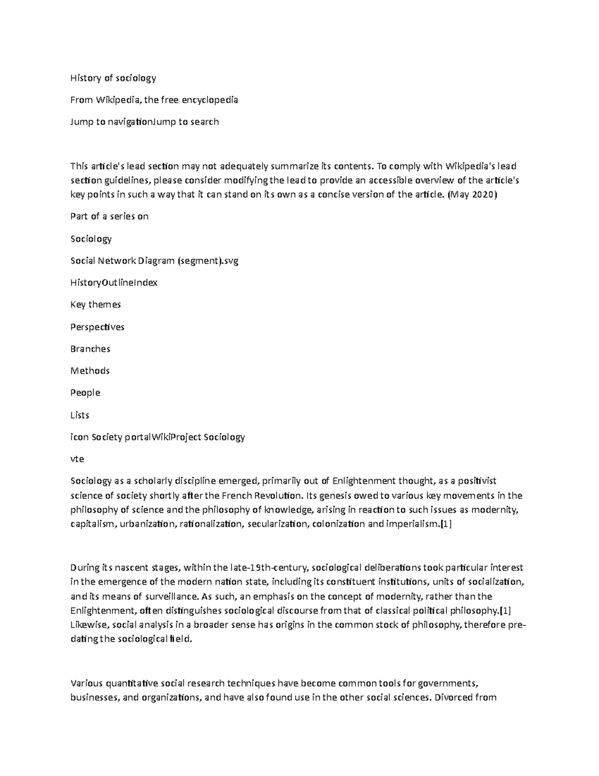 History of sociology - General summary of the course - History of ...