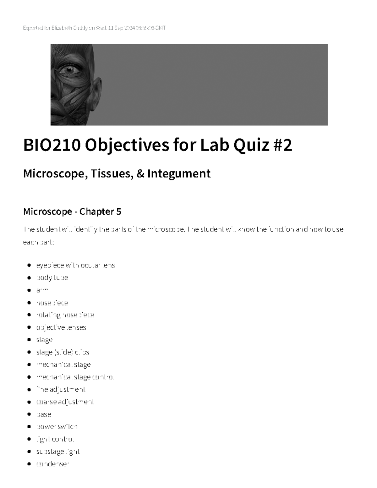 Lab Quiz Objectives #2 - Exported for Elizabeth Cuddy on Wed, 11 Sep ...