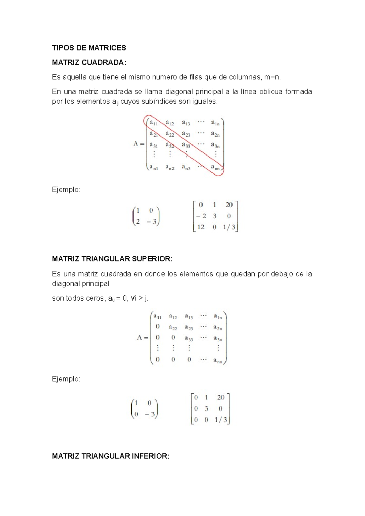 Tipos DE Matrices - TIPOS DE MATRICES MATRIZ CUADRADA: Es aquella que ...