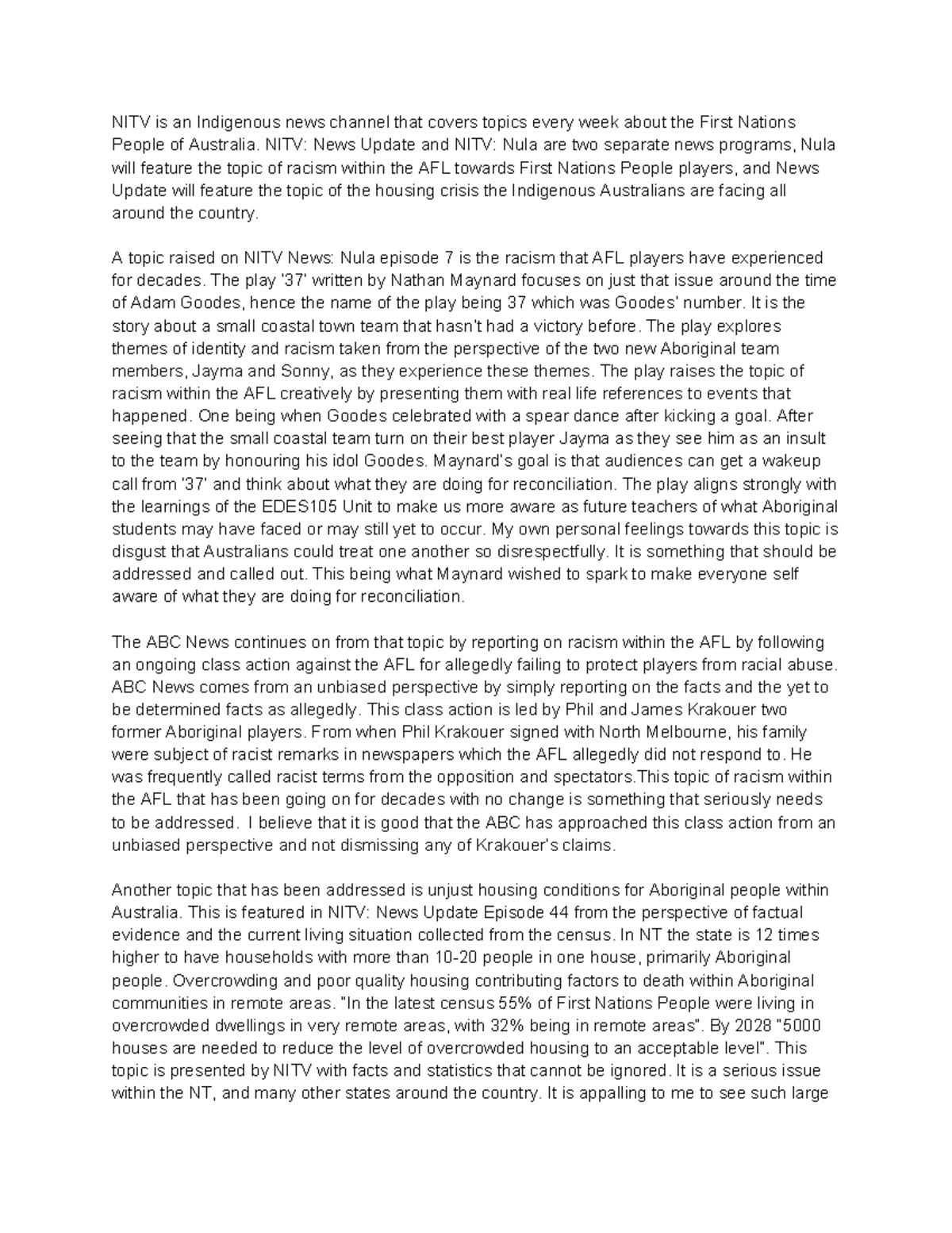 EDES105 AT1 - First assignment of semester - NITV is an Indigenous news ...