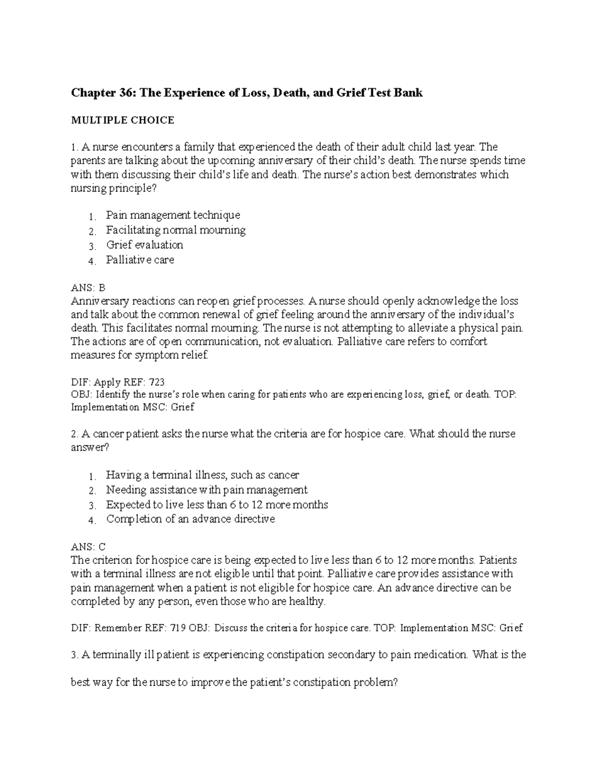 The experience of loss - lecture notes - Chapter 36: The Experience of ...