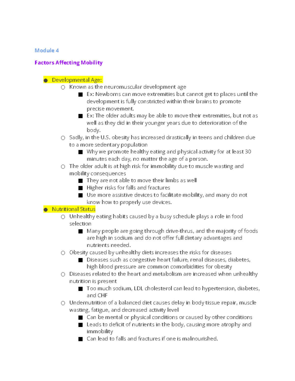 Module 4-7 Recap Notes - Module 4 Factors Affecting Mobility ...