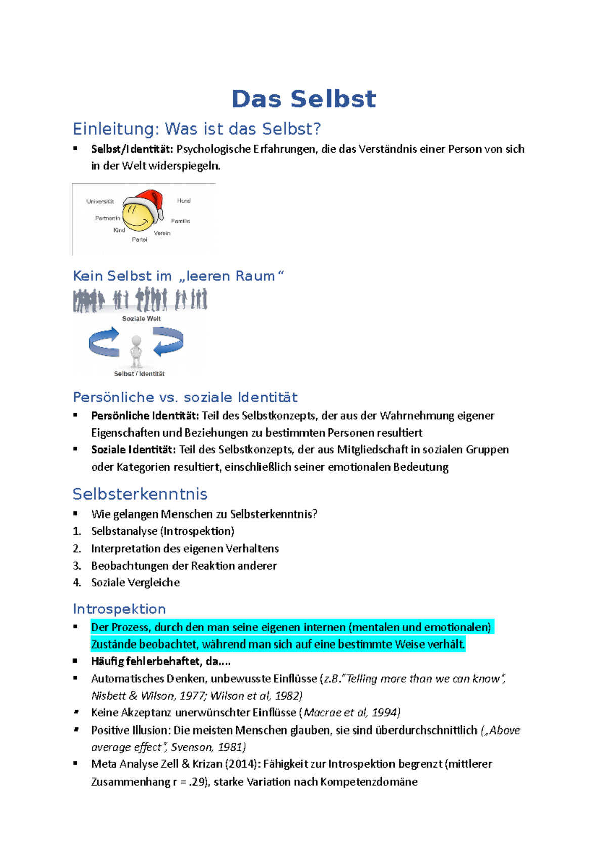5 Das Selbst - Zusammenfassung Sozialpsychologie - Das Selbst ...