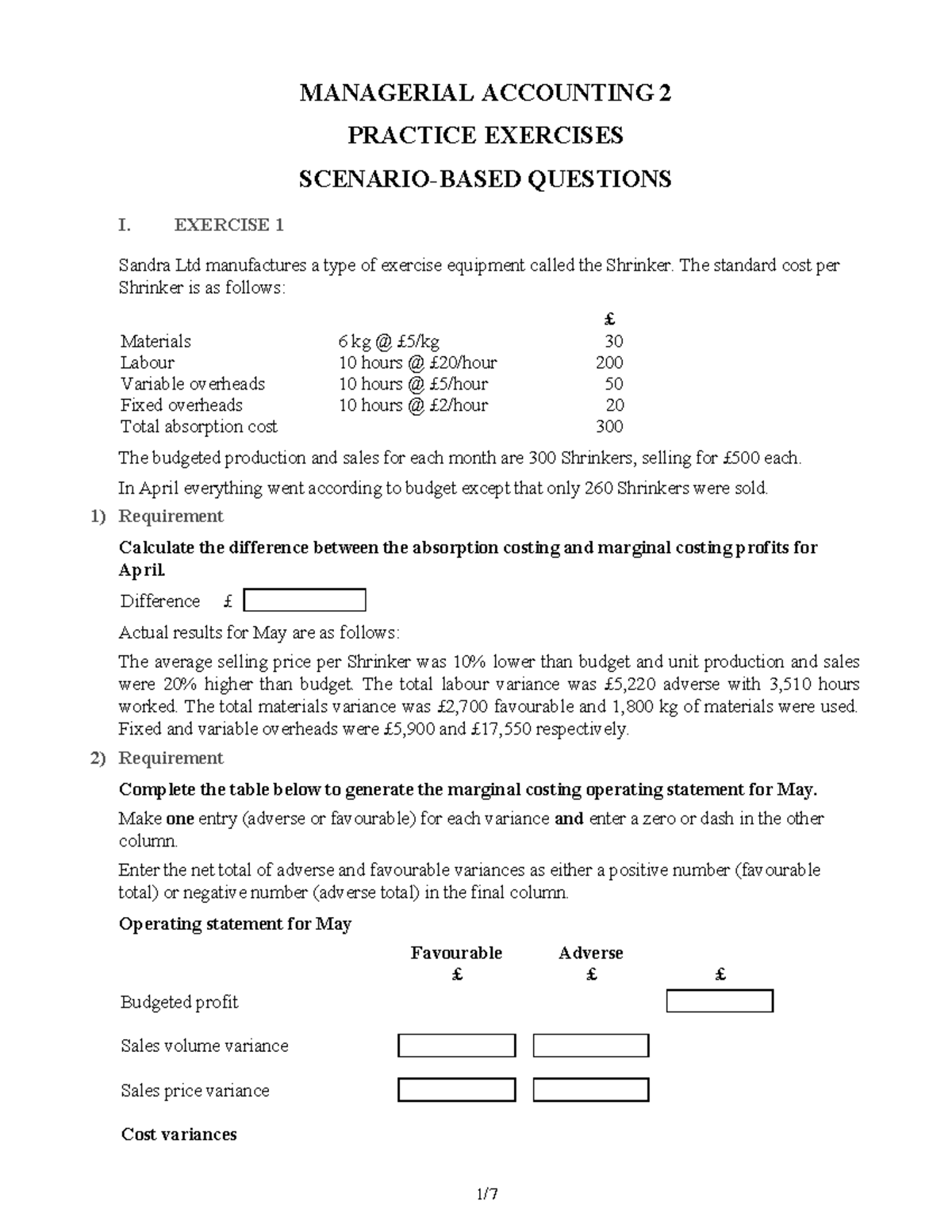 Scenario- Questions Practice- Exercises MI2 Final-1 - MANAGERIAL ...