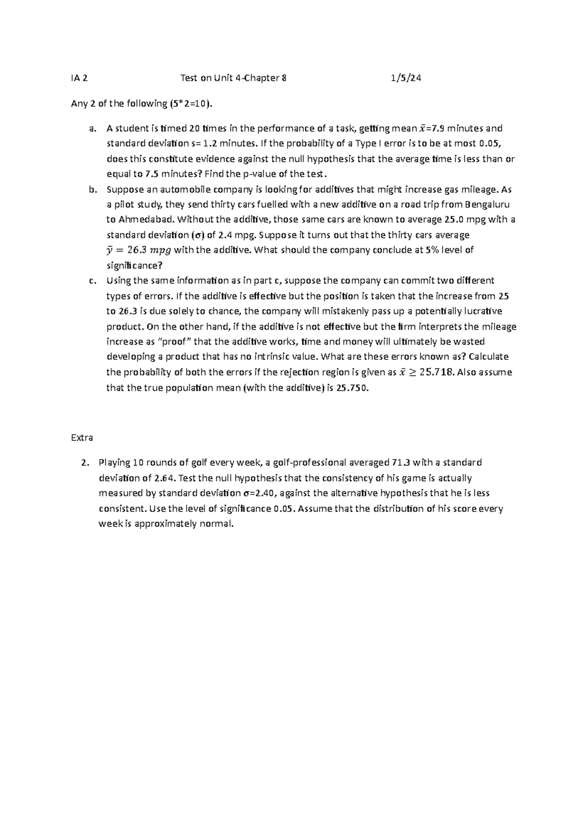 Ia 2 Test On Unit 4 Ia 2 Test On Unit 4 Chapter 8 1 5 Any 2 Of The