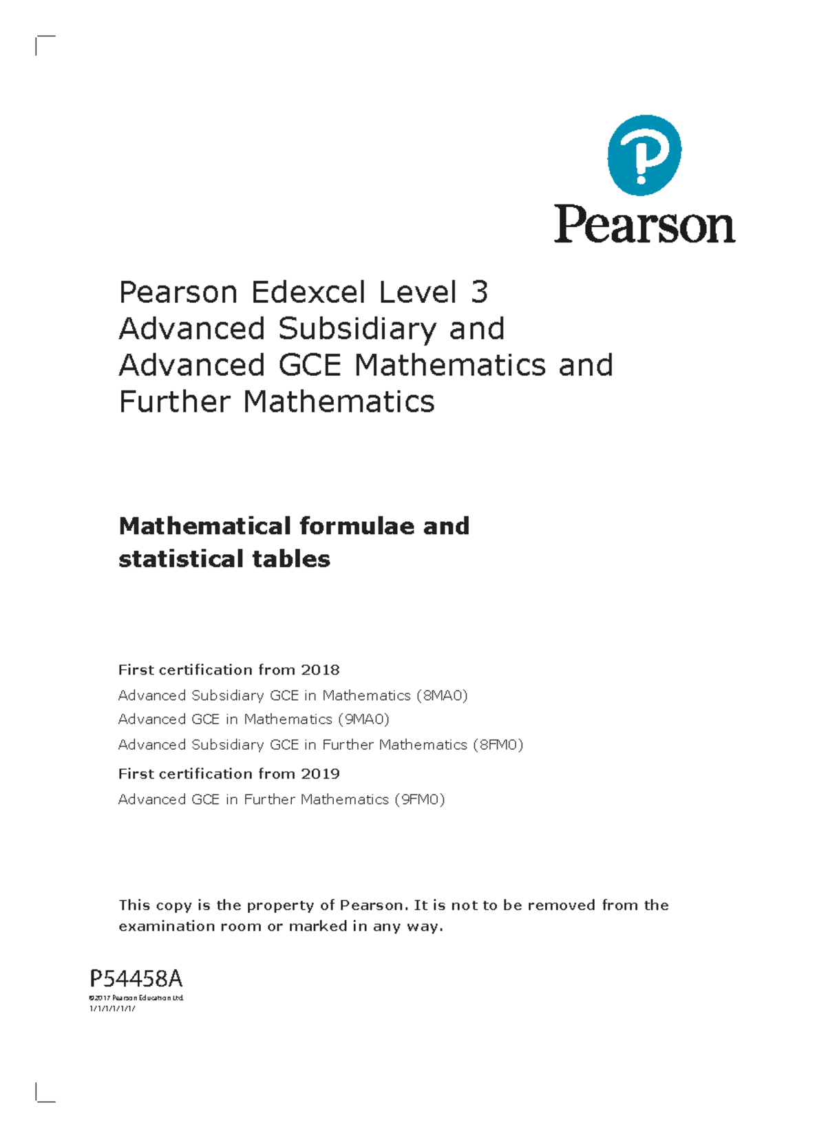 Formula Book - Pearson Edexcel Level 3 Advanced Subsidiary and Advanced ...