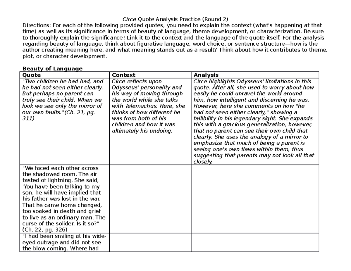 Quote Analysis Practice (19-23) - Circe Quote Analysis Practice (Round ...