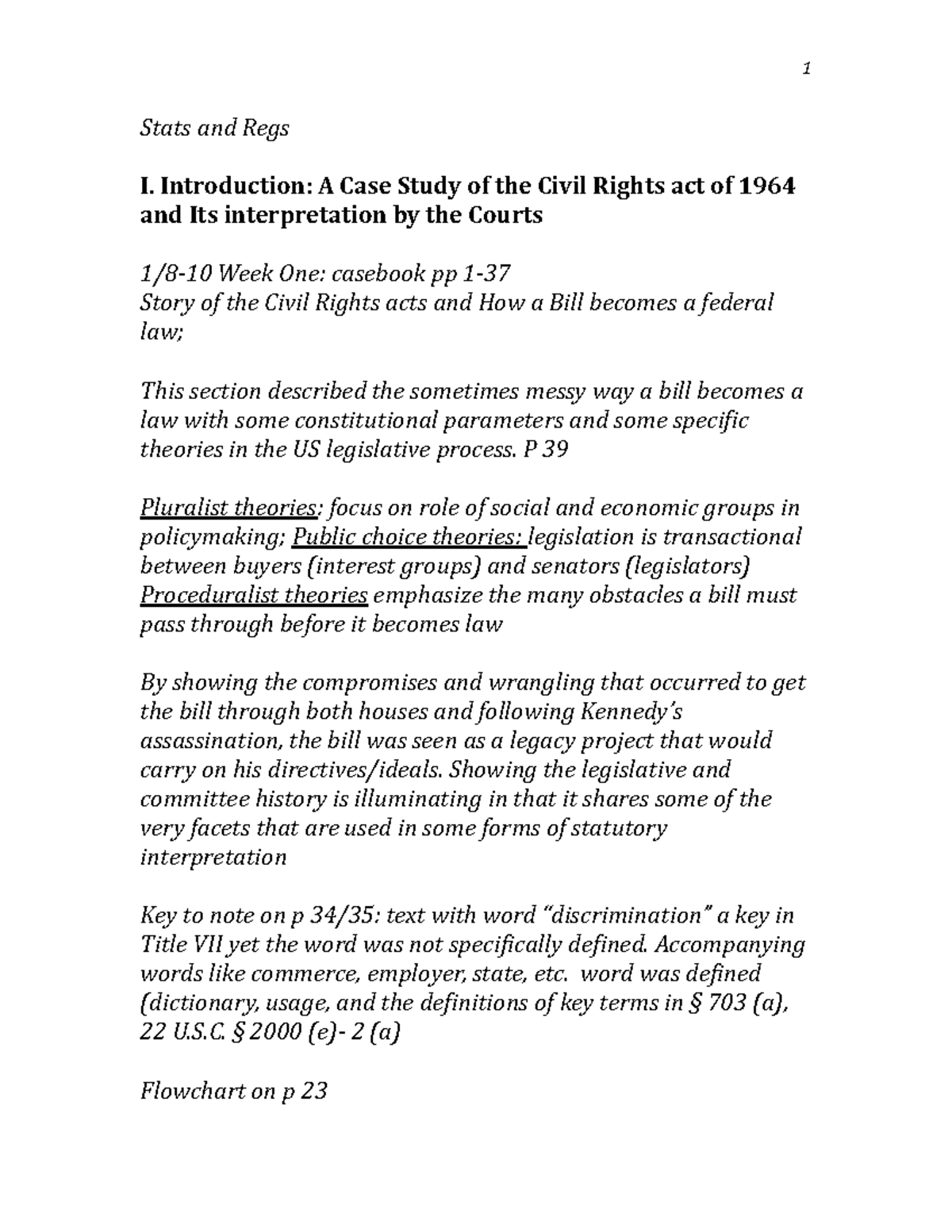 Statutes and Regulation Outline - 1 Stats and Regs I. Introduction: A ...