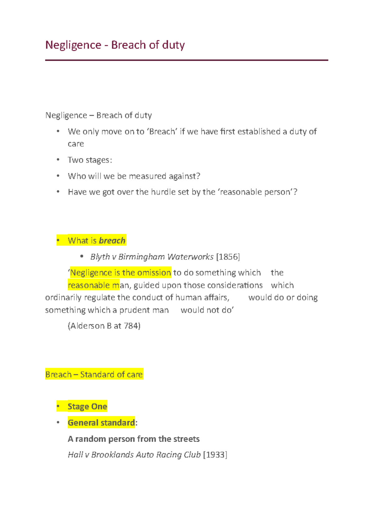 Negligence - LAW136/LAW236 Law of Obligations (Contract, Torts and ...
