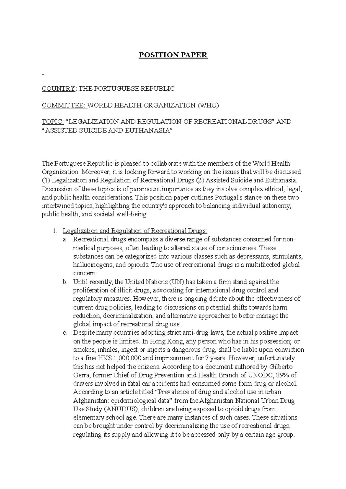 Position Paper - MUN - POSITION PAPER COUNTRY: THE PORTUGUESE REPUBLIC ...