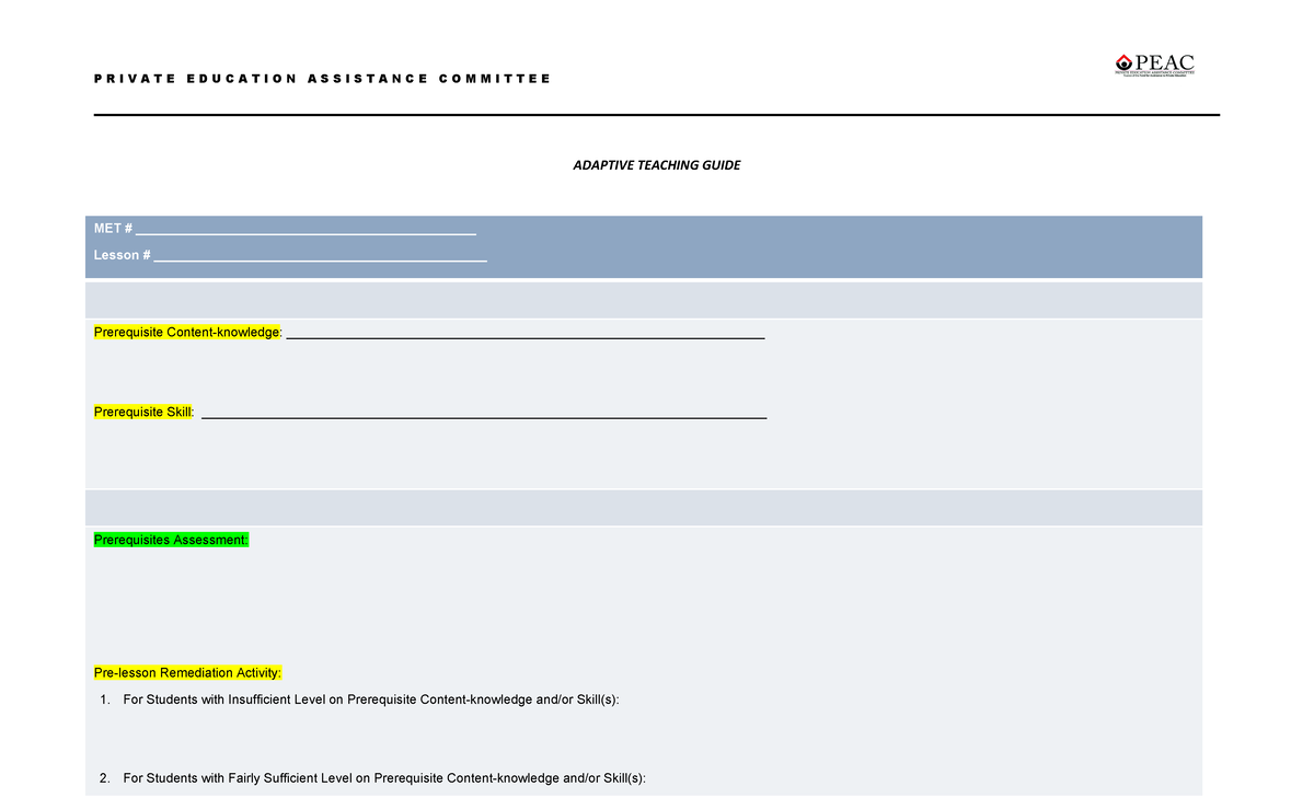Pdfcoffee - GOODLUCK - ADAPTIVE TEACHING GUIDE MET