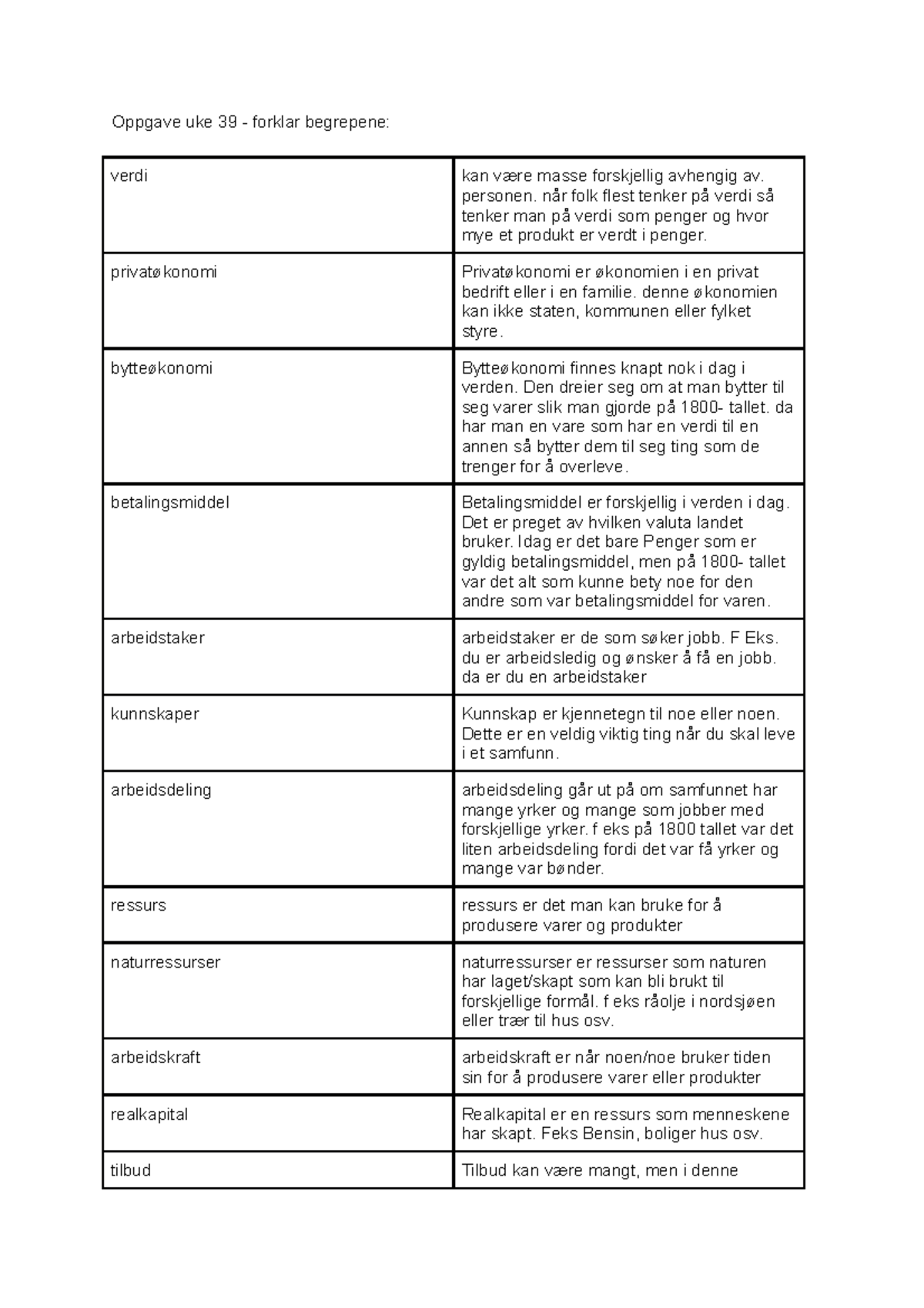 August Hanevik - Oppgave uke 39 (begrepslære) Økonomi er mer enn penger - Oppgave uke 39 ...