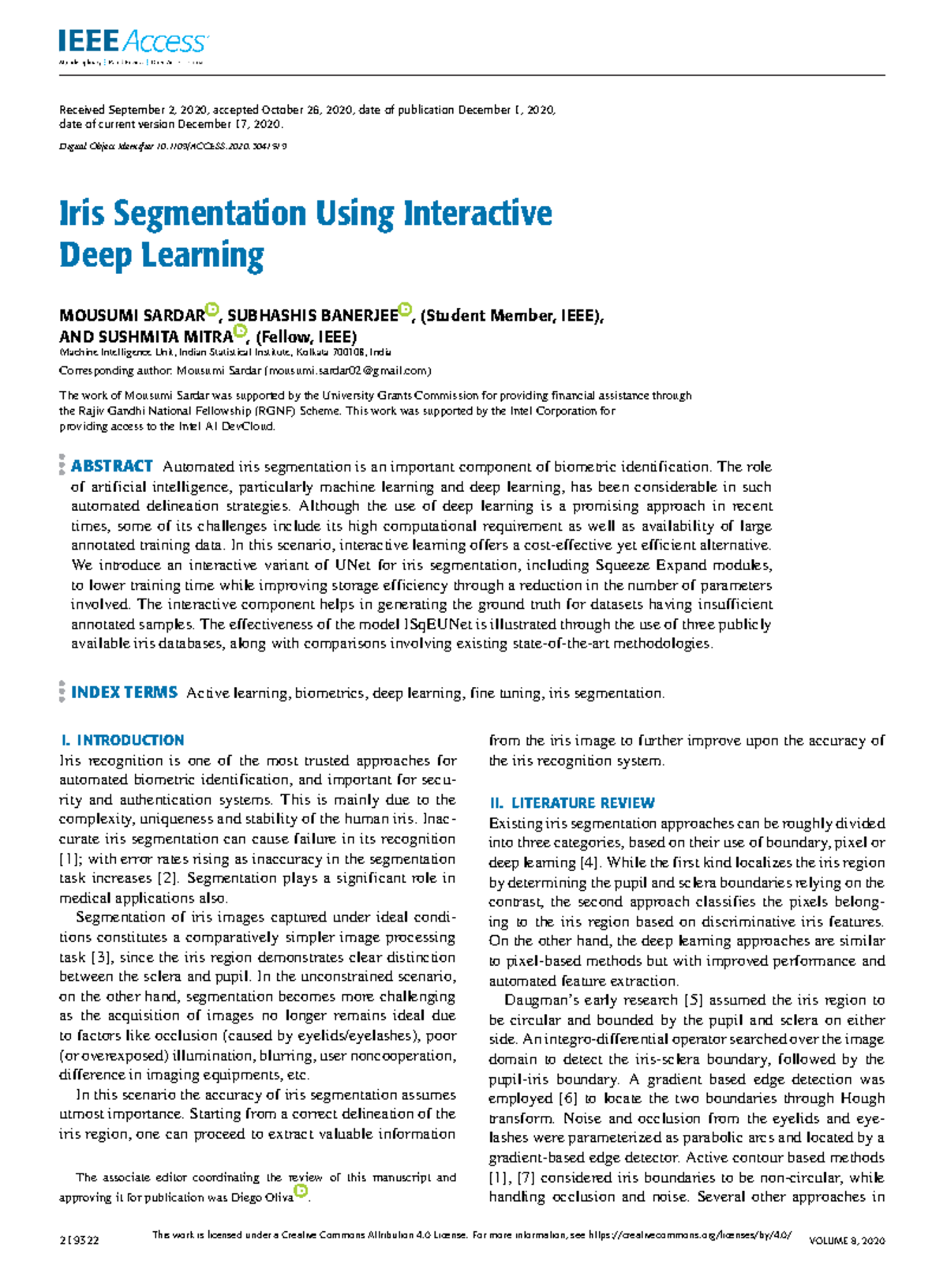 Iris Segmentation Using Interactive Deep Learning Received September 2 2020 Accepted October
