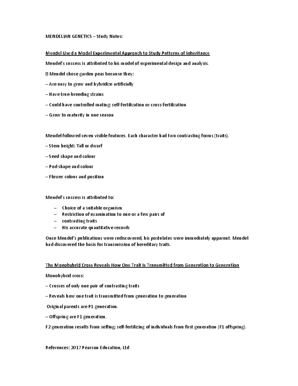 Mandelian Intro to Genetics - MENDELIAN GENETICS – Study Notes: Mendel ...