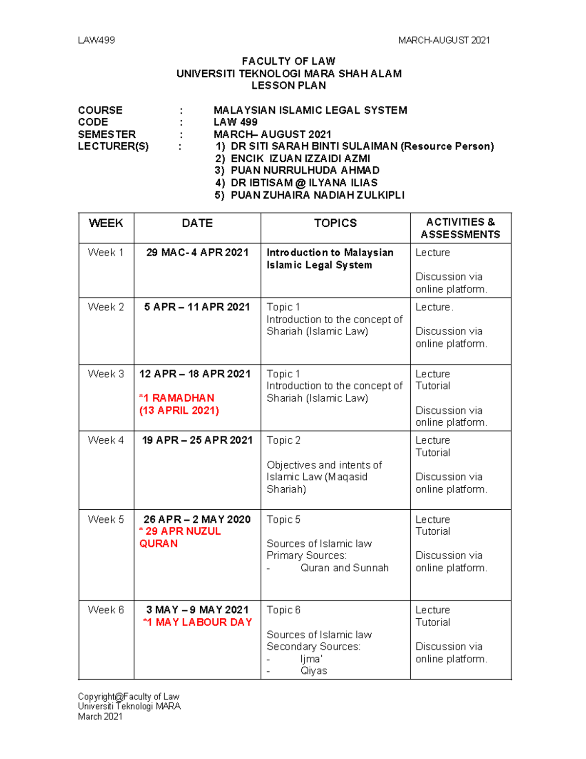 MILS Lesson PLAN March- August 2021 - FACULTY OF LAW UNIVERSITI ...