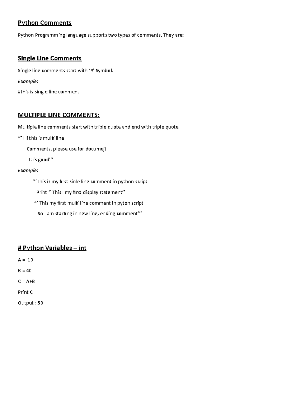 Python Comments Axasxass Python Comments Python Programming Language Supports Two Types Of 4035
