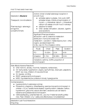Mod 6 med cards - Module 6 drug cards Medication: Epinephrine ...