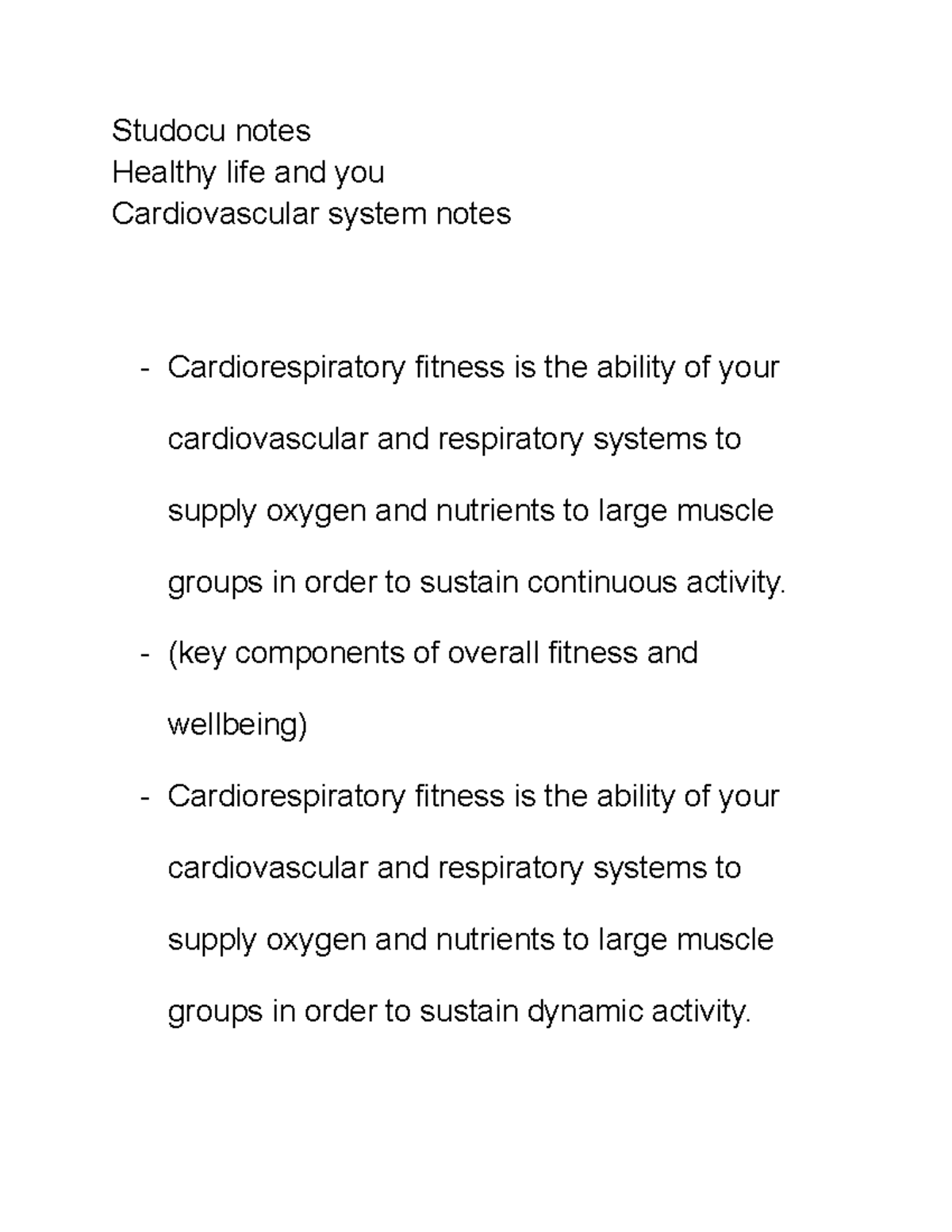 Cardio part 1 - notes - Studocu notes Healthy life and you ...