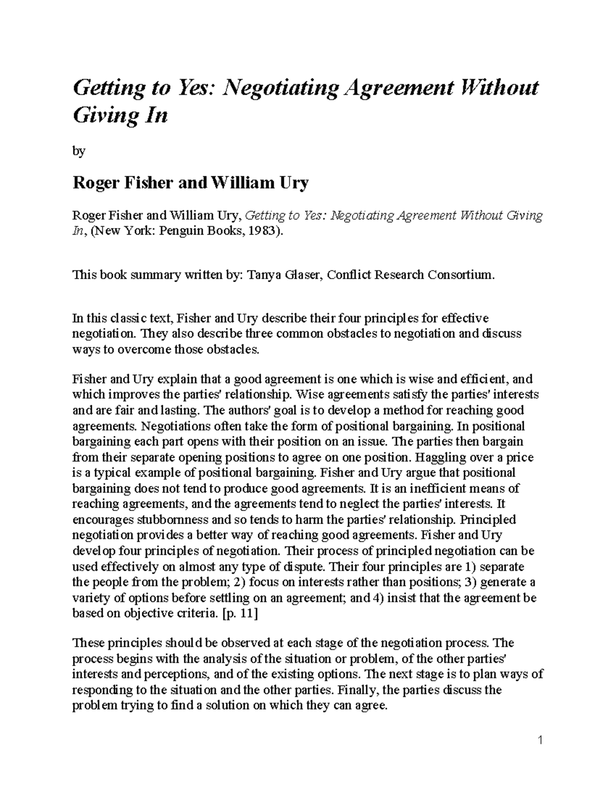 Getting to Yes Summary - a must read for young upcoming lawyers ...