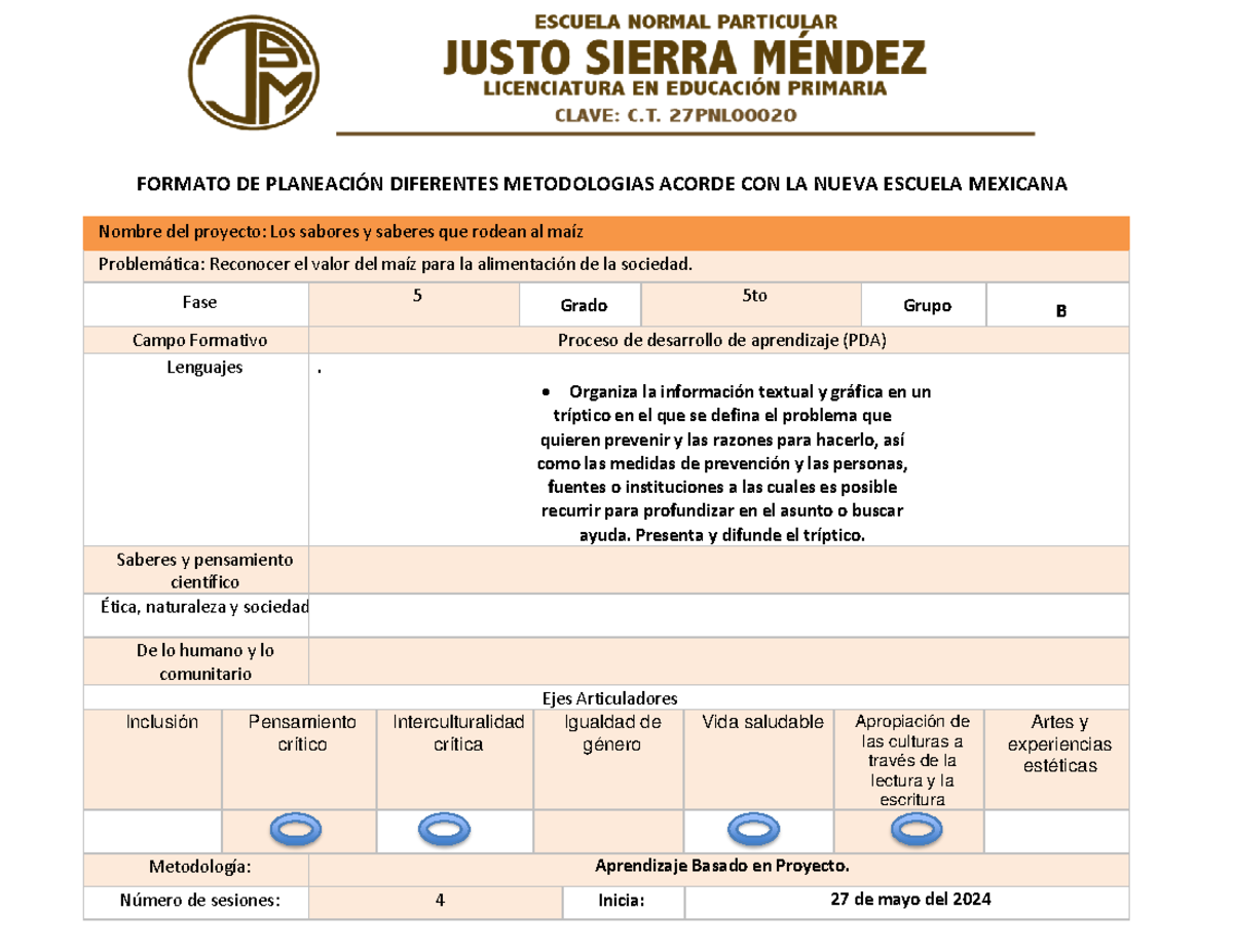 Ejemplo DE Planeación Formato JSMS - FORMATO DE PLANEACIÓN DIFERENTES ...