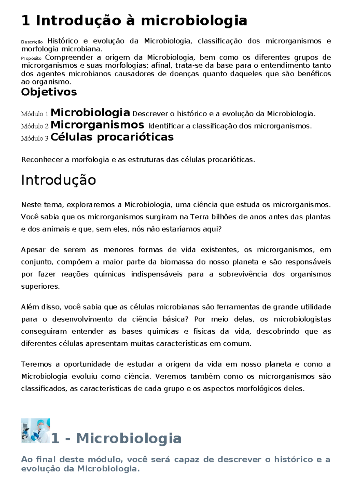 1 Introdução à microbiologia - 1 Introdução à microbiologia Descrição ...