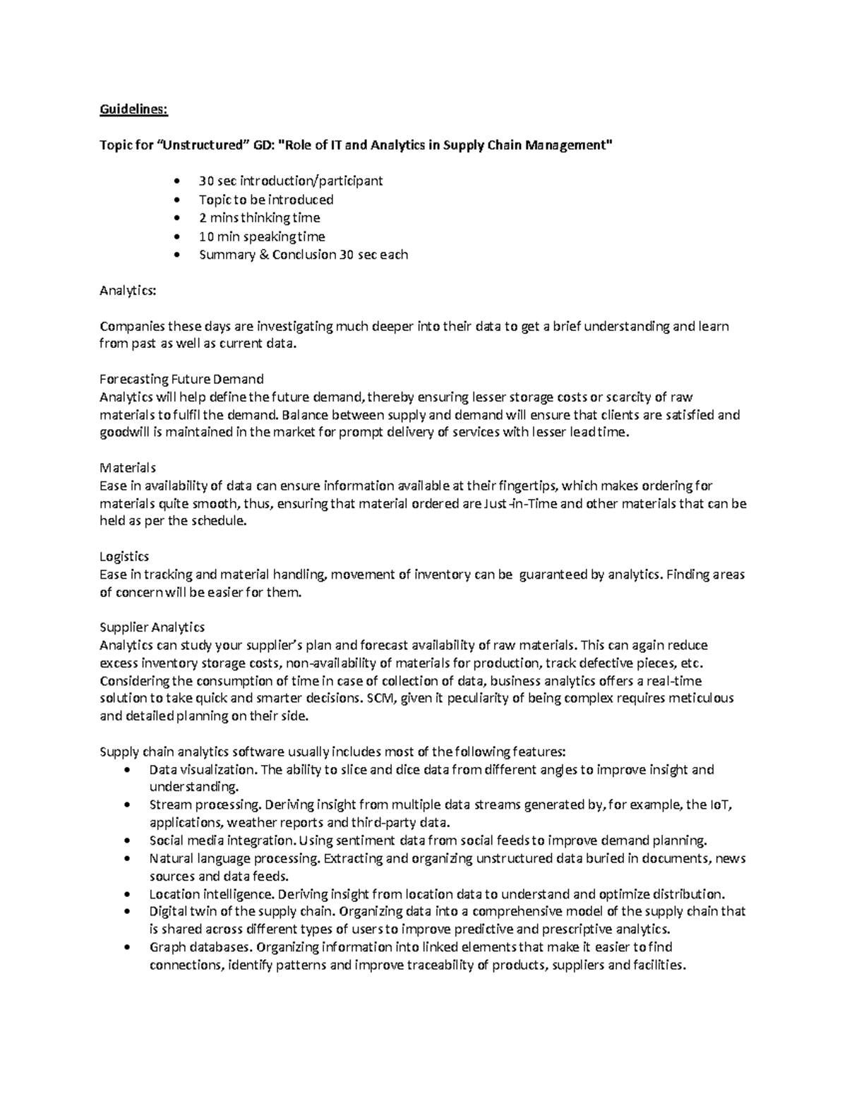Role of IT and Analytics in Supply Chain Management 01 08 - Guidelines ...