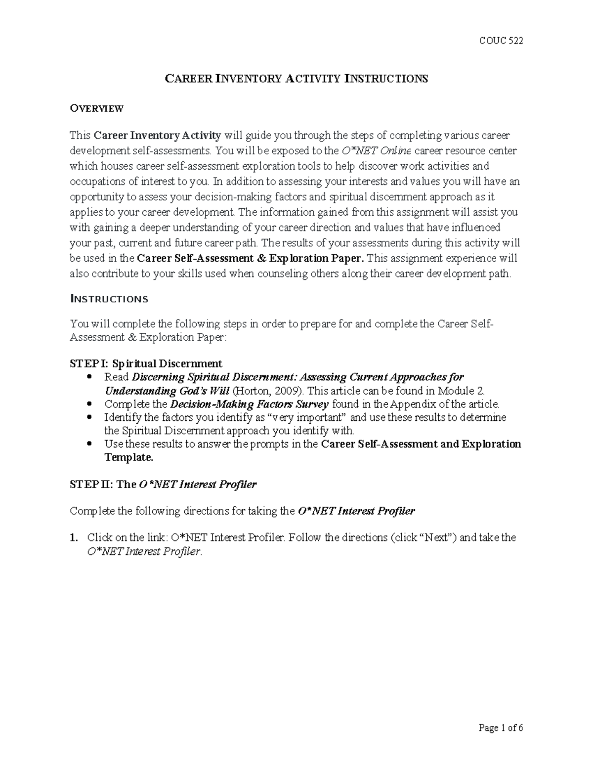 Career Inventory Activity Instructions - CAREER INVENTORY ACTIVITY ...