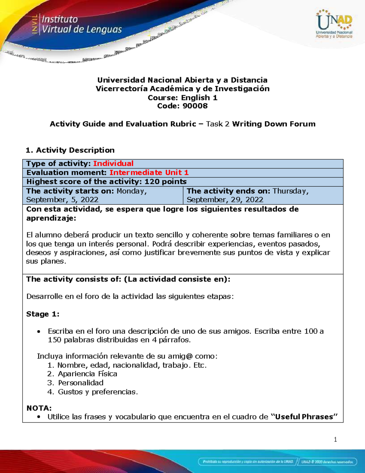 Activity Guide and Evaluation Rubric - Unit 1 -Task 2- Writing Down ...