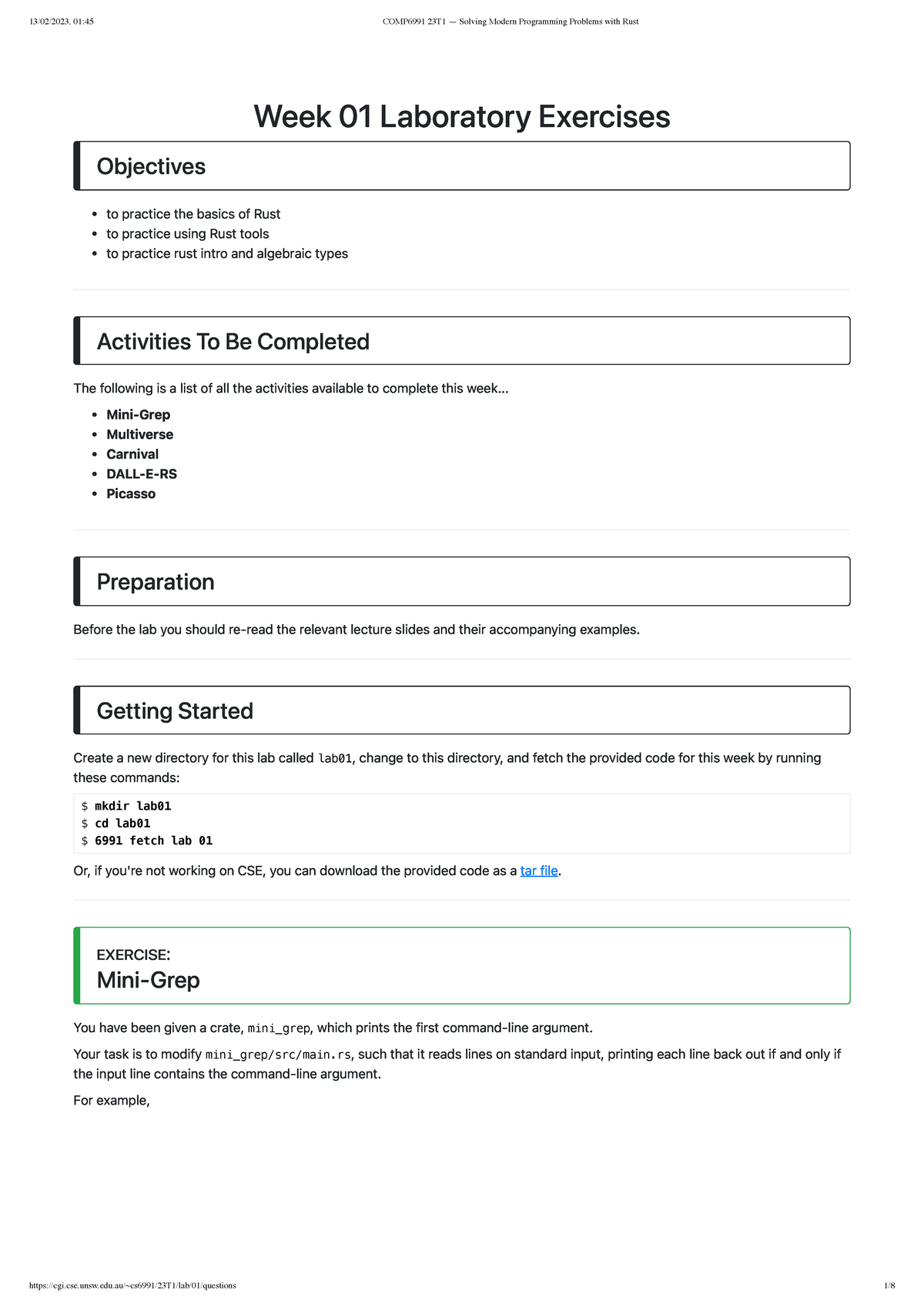 Lab01 - 23T1 Lab 1 Questions - COMP6991 - UNSW Sydney - Studocu