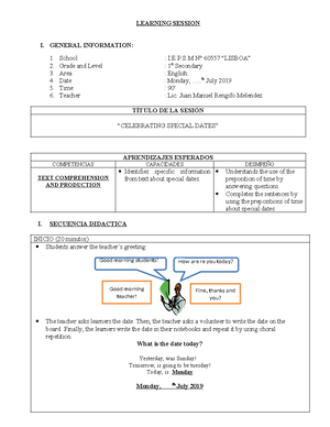 1°y2° Sesion ACTV O - Ingles 2024 - SESIÓN DE INGLÉS –SECUNDARIA INGLES 1 SESION DE APRENDIZAJE ...